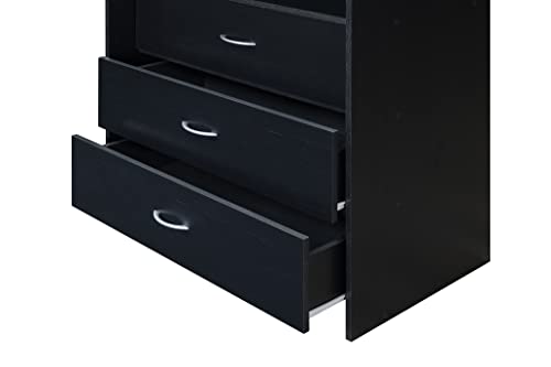 Hodedah 3-Drawer 1-Open Shelf 2 Compartments Dresser, Black