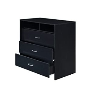 Hodedah 3-Drawer 1-Open Shelf 2 Compartments Dresser, Black