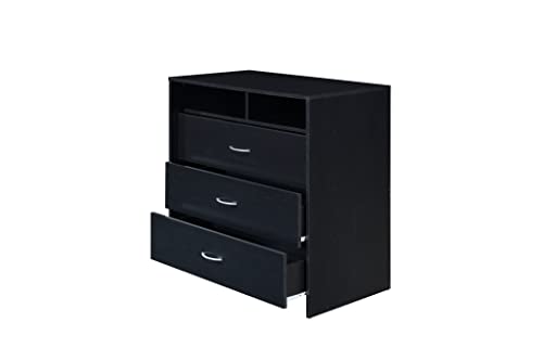 Hodedah 3-Drawer 1-Open Shelf 2 Compartments Dresser, Black