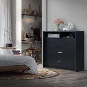 Hodedah 3-Drawer 1-Open Shelf 2 Compartments Dresser, Black