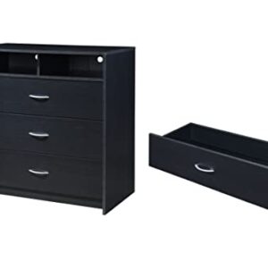 Hodedah 3-Drawer 1-Open Shelf 2 Compartments Dresser, Black