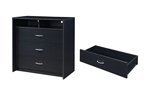 Hodedah 3-Drawer 1-Open Shelf 2 Compartments Dresser, Black