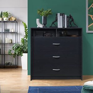 Hodedah 3-Drawer 1-Open Shelf 2 Compartments Dresser, Black