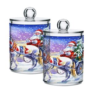 kigai 4pcs santa claus wagon qtip holder dispenser with lids - 14 oz bathroom storage organizer set, clear apothecary jars food storage containers, for tea, coffee, cotton ball, floss