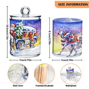 Kigai 4PCS Santa Claus Wagon Qtip Holder Dispenser with Lids - 14 oz Bathroom Storage Organizer Set, Clear Apothecary Jars Food Storage Containers, for Tea, Coffee, Cotton Ball, Floss