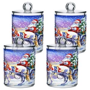 Kigai 4PCS Santa Claus Wagon Qtip Holder Dispenser with Lids - 14 oz Bathroom Storage Organizer Set, Clear Apothecary Jars Food Storage Containers, for Tea, Coffee, Cotton Ball, Floss