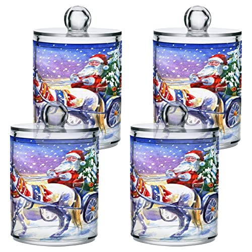 Kigai 4PCS Santa Claus Wagon Qtip Holder Dispenser with Lids - 14 oz Bathroom Storage Organizer Set, Clear Apothecary Jars Food Storage Containers, for Tea, Coffee, Cotton Ball, Floss