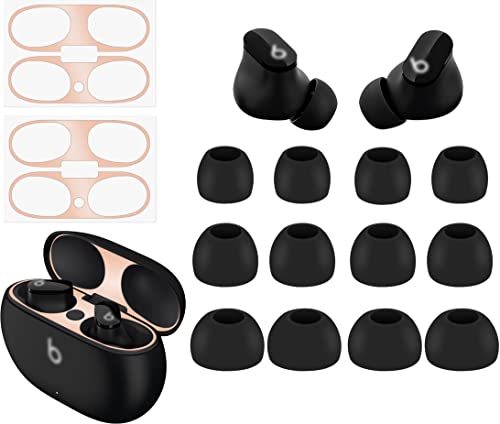 Dust Guard Ear Tips Kit Compatible with Beats Studio Buds, 2 Ultra Thin Dust Proof Metallic Stickers Cover and 6 Pairs Replacement Eartips Compatible with Beats Studio Buds - S/M/L Rose Gold