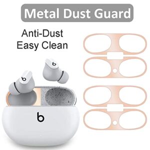 Dust Guard Ear Tips Kit Compatible with Beats Studio Buds, 2 Ultra Thin Dust Proof Metallic Stickers Cover and 6 Pairs Replacement Eartips Compatible with Beats Studio Buds - S/M/L Rose Gold