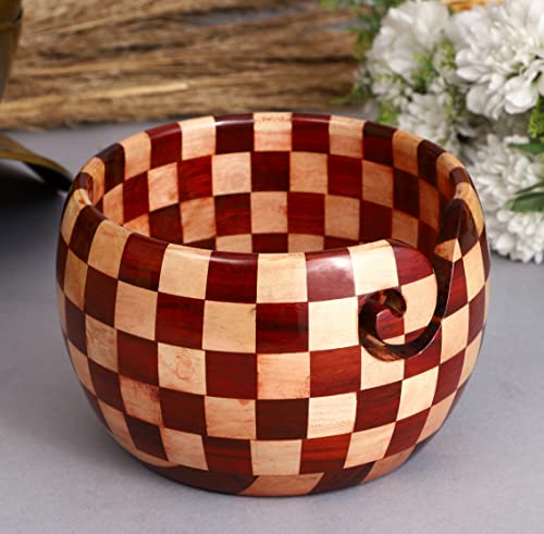 Brainmart Handmade Wooden Yarn Bowl Knitting Bowl Large Crochet Yarn Holder Bowl with Box Crocheting Accessories (7 * 4 Inches)