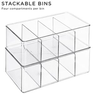 Sorbus Storage Bins with Dividers - Clear Plastic Organizer - Store Tea Bags, Spices, Seasonings, Drink Packets, Oatmeal - Snack Storage & Display Containers for Kitchen & Pantry (4 Pack)