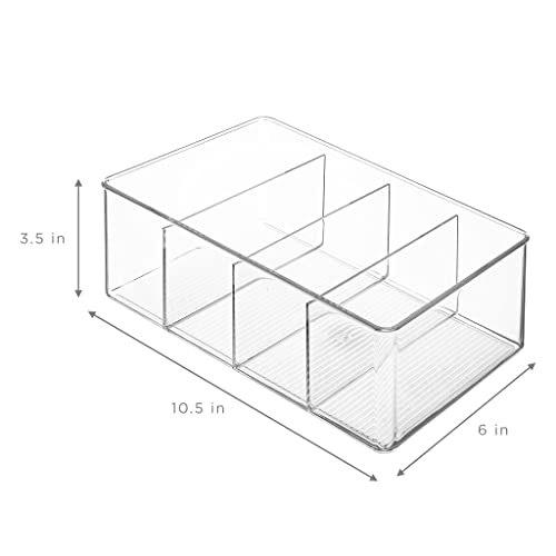 Sorbus Storage Bins with Dividers - Clear Plastic Organizer - Store Tea Bags, Spices, Seasonings, Drink Packets, Oatmeal - Snack Storage & Display Containers for Kitchen & Pantry (4 Pack)