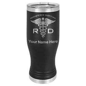 lasergram 14oz vacuum insulated pilsner mug, rd registered dietitian, personalized engraving included (black)