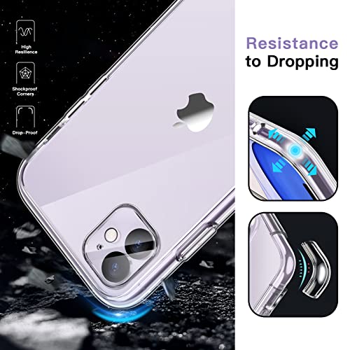 JETech 3 in 1 Case for iPhone 11 6.1-Inch, with 2-Pack Screen Protector and 2-Pack Camera Lens Protector, Non-Yellowing Shockproof Bumper Phone Cover, Full Coverage Tempered Glass Film (Clear)