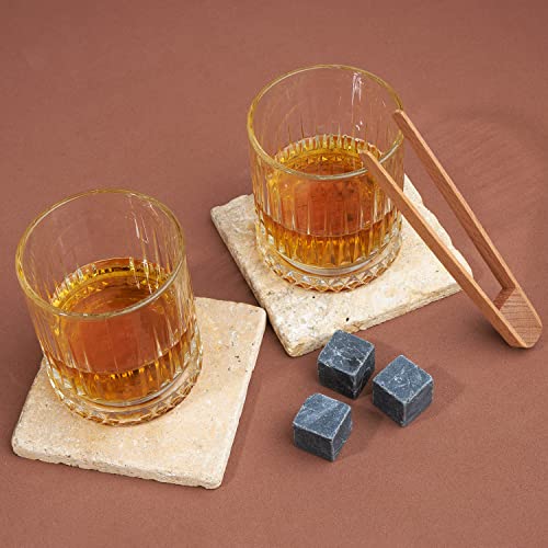 Anniversary Present for Husband from Wife Whiskey Stones & 2 Glasses Gift Set for Whiskey Lovers. Whiskey Set, Gift Wrapped Handmade Wood Box. Birthday Gift for Him Wedding Anniversary Set for Couples