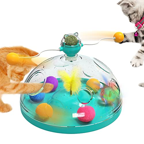 4 in 1 Cat Toy Indoor for Cats Interactive Best Kitten Puzzle Toys Seller Kitty Treasure Chest Puzzles Smart stimulating Mental Stimulation Brain Games Track Balls Teaser Catnip Ball with Feather