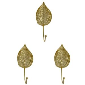 cabilock 3pcs planter hat coat golden art hangers shaped style leaf door cast storage hook hanger wall sculpturre purse hanger: holder bathroom doorway key home display decoration