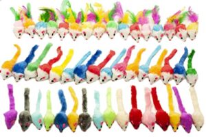 fashion's talk 48-count assorted mice cat toys furry rattle mouse kitten toy mini mice for indoor cats interactive play color varies