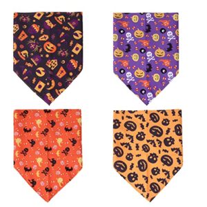 4 Pack Halloween Dog Bandanas, Pet Holiday Pumpkin Bat Ghost Themed Pattern Triangle Bibs Dog Fall Scarf Accessories Premium Durable Fabric Washable Cotton Pet Neckerchief for Pets Cats Dogs Costume