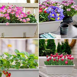 8pcs Window Box Planter, 17 Inches Flower Window Boxes, Rectangle Planters Box with Drainage Holes and Trays, Plastic Vegetable Planters for Windowsill Patio Garden Home Decor Porch Yard (Grey)