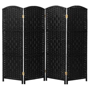 Red Lantern 4 ft. Short Diamond Weave Fiber Folding Screen - Black - 4 Panel