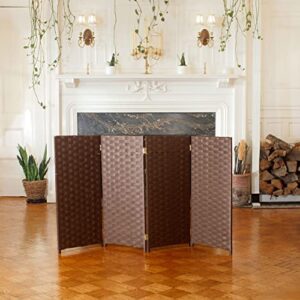 red lantern 3 ft. short woven fiber folding screen - 4 panel - dark mocha