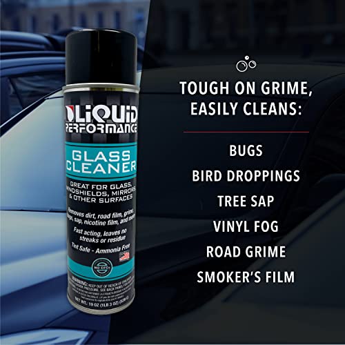 Liquid Performance - Glass Cleaner - Great for Glass, Windows, and Mirror Surfaces - Tint Safe - Ammonia and Anti-Hazing Free (19 Oz)