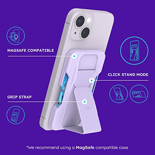 CLCKR Phone Holder & Wallet for MagSafe, Magnetic Stand Finger Grip & Card Holder, Drop Prevention, Designed for iPhone 14 Pro, 14 Pro Max, 14, 14 Plus, iPhone 13 Pro, 13 Pro Max, iPhone 12 – Purple