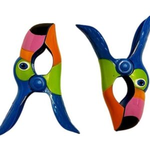 2 Set (4 Ct) Blue Toucan/Dolphin Beach Towel Clips Jumbo Size for Beach Chair, Cruise Beach Patio, Pool Accessories for Chairs, Household Clip, Baby Stroller