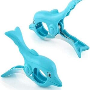 2 Set (4 Ct) Blue Toucan/Dolphin Beach Towel Clips Jumbo Size for Beach Chair, Cruise Beach Patio, Pool Accessories for Chairs, Household Clip, Baby Stroller