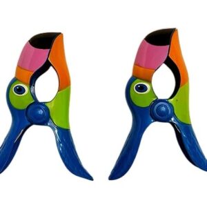 2 Set (4 Ct) Blue Toucan/Dolphin Beach Towel Clips Jumbo Size for Beach Chair, Cruise Beach Patio, Pool Accessories for Chairs, Household Clip, Baby Stroller