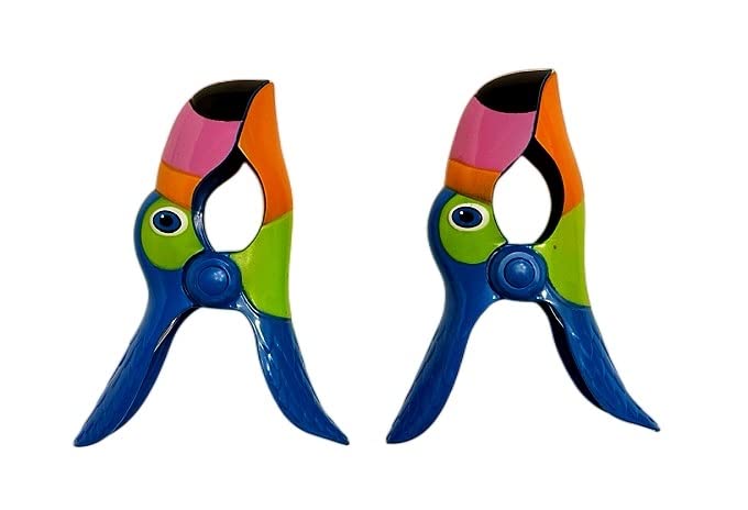 2 Set (4 Ct) Blue Toucan/Dolphin Beach Towel Clips Jumbo Size for Beach Chair, Cruise Beach Patio, Pool Accessories for Chairs, Household Clip, Baby Stroller