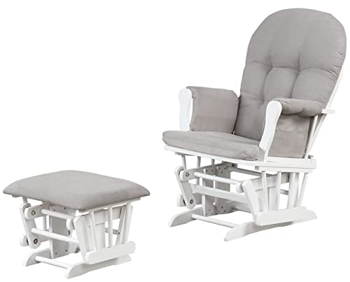 Angel Line Grayson Glider and Ottoman with Arm Rest ,White with Gray