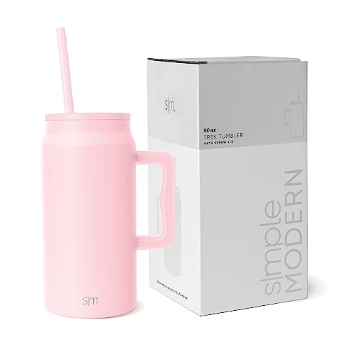 Simple Modern 50 oz Mug Tumbler with Handle and Straw Lid | Reusable Insulated Stainless Steel Large Travel Jug Water Bottle | Gifts for Women Men Him Her | Trek Collection | 50oz | Blush