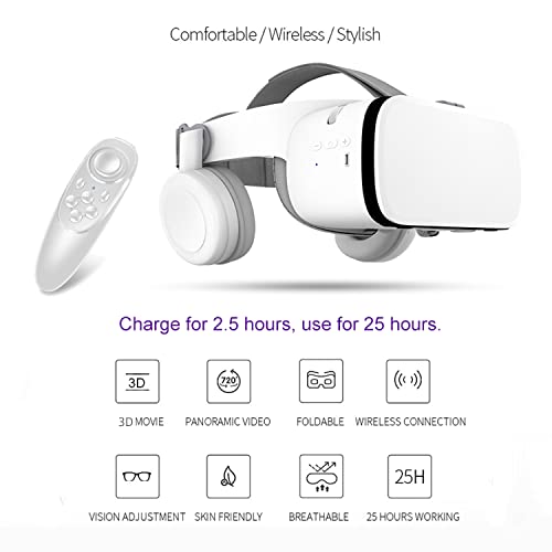 Virtual Reality Headset for Phones VR Headset VR Glasses with Controller for 3D Movies/Games Metaverse Goggles with Bluetooth Headset Compatible with All iPhone/Android Phones with 4.7"-6.3" (White)