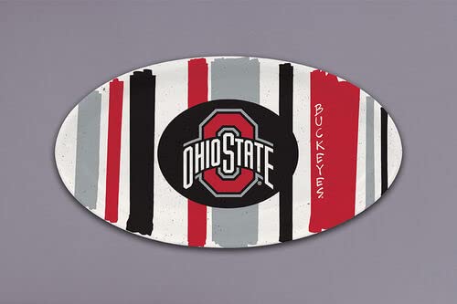 Magnolia Lane Ohio State Oval Striped Platter, 12.25-inch Length, Kitchen Accessories