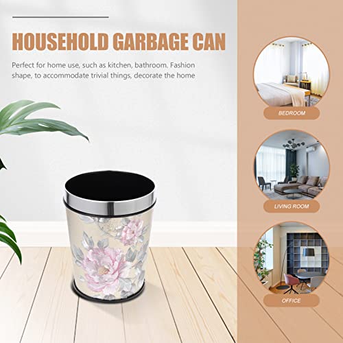 Healeved Garbage Decorative Home Steel Storage Pattern Trash Plastic Container Flower Floral Small Rooms Room Fixed Bedroom Open Laundry Recycling Hotel Wastebaskets Holder Multi-Function