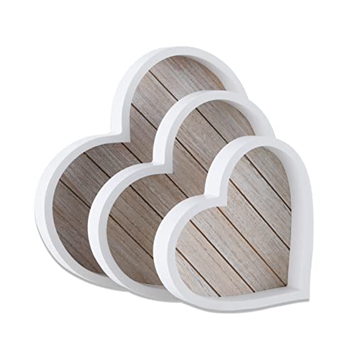 Wooden Heart Tray for Ottoman Coffee Table Tray Décor Set of 3 (Heart)