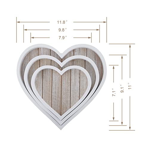 Wooden Heart Tray for Ottoman Coffee Table Tray Décor Set of 3 (Heart)