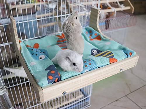 Guinea Pig Loft Bed with Little Pad, Wood Guinea Pig Habitat, Rat Nest House, Hamster Cage Accessory, Small Animal Sleeping Hammock Bed Hideout for Guinea Pig Hamster Hedgehog Rat Chinchilla Bunny