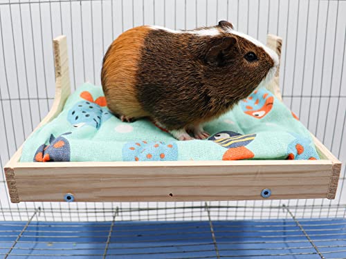 Guinea Pig Loft Bed with Little Pad, Wood Guinea Pig Habitat, Rat Nest House, Hamster Cage Accessory, Small Animal Sleeping Hammock Bed Hideout for Guinea Pig Hamster Hedgehog Rat Chinchilla Bunny