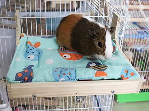 Guinea Pig Loft Bed with Little Pad, Wood Guinea Pig Habitat, Rat Nest House, Hamster Cage Accessory, Small Animal Sleeping Hammock Bed Hideout for Guinea Pig Hamster Hedgehog Rat Chinchilla Bunny