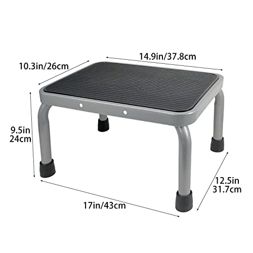 Valorcielo 9" Step Stool, Non-Slip Foot Stool,Safe Load,Sturdy Steel,1-Step Stool for Kids Adults Seniors, Gray