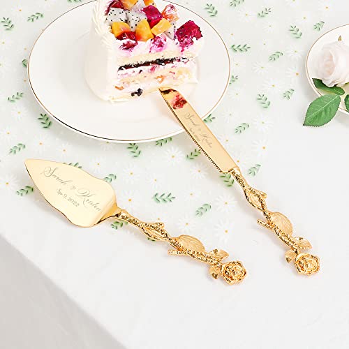 Cake Cutting Set for Wedding, Personalized Gold Cake Knife and Server Set, Custom Cake Serving Set, Engraved Pastry Pie Server Cake Pizza Cutter, Birthday Gift for Cake Lover