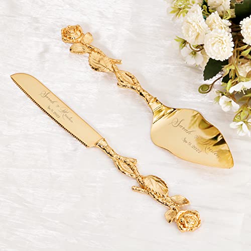 Cake Cutting Set for Wedding, Personalized Gold Cake Knife and Server Set, Custom Cake Serving Set, Engraved Pastry Pie Server Cake Pizza Cutter, Birthday Gift for Cake Lover