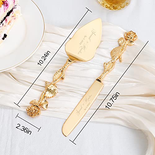 Cake Cutting Set for Wedding, Personalized Gold Cake Knife and Server Set, Custom Cake Serving Set, Engraved Pastry Pie Server Cake Pizza Cutter, Birthday Gift for Cake Lover