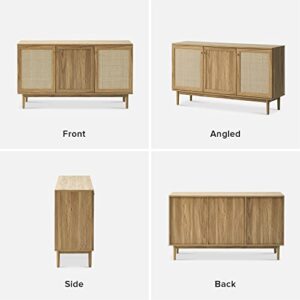 mopio Haylee Sideboard, Buffet Table, Kitchen Cabinet with Storage, Credenza, Buffets & Sideboards, Natural Rattan Accent Cabinet, Entertainment Center (Natural Oak)