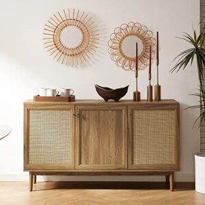 mopio Haylee Sideboard, Buffet Table, Kitchen Cabinet with Storage, Credenza, Buffets & Sideboards, Natural Rattan Accent Cabinet, Entertainment Center (Natural Oak)