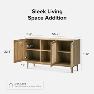 mopio Haylee Sideboard, Buffet Table, Kitchen Cabinet with Storage, Credenza, Buffets & Sideboards, Natural Rattan Accent Cabinet, Entertainment Center (Natural Oak)