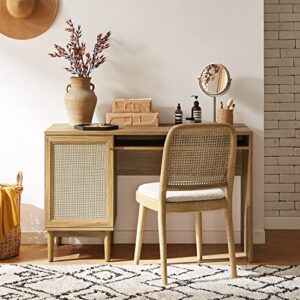 mopio haylee farmhouse rattan study desk with adjustable shelf storage space